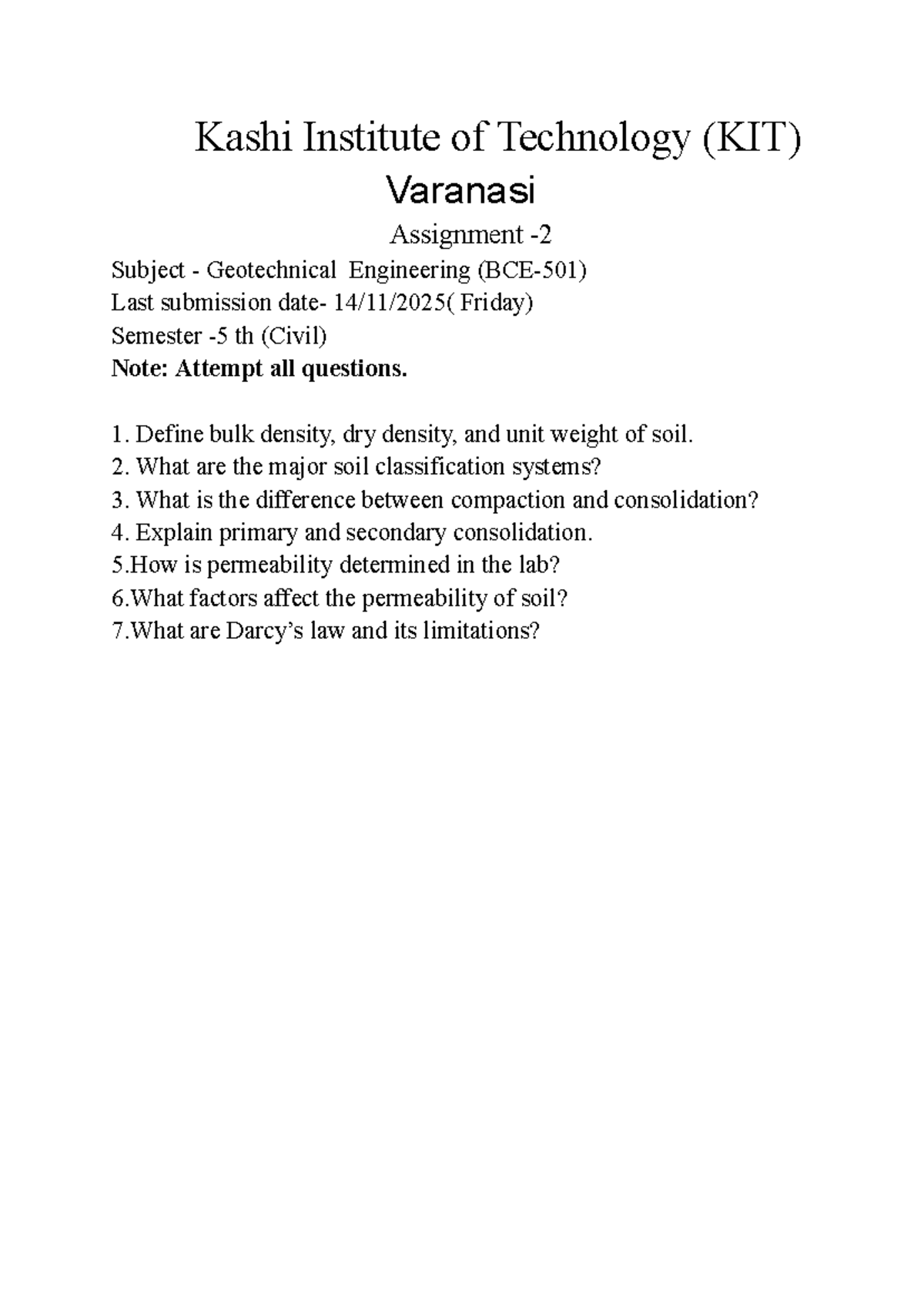 Assignment -2 (GE-501) - Kashi Institute of Technology (KIT) Varanasi ...