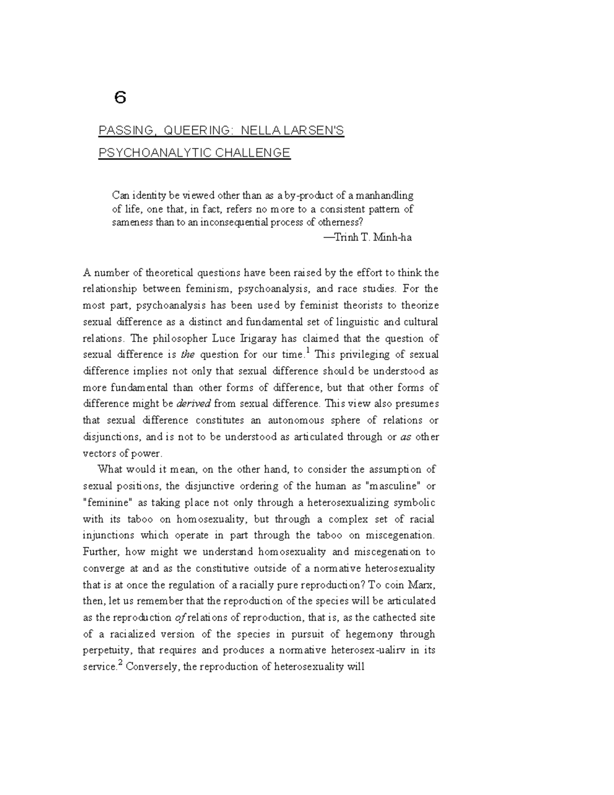 Passing, Queering: A Psychoanalytic Exploration of Nella Larsen's Work ...