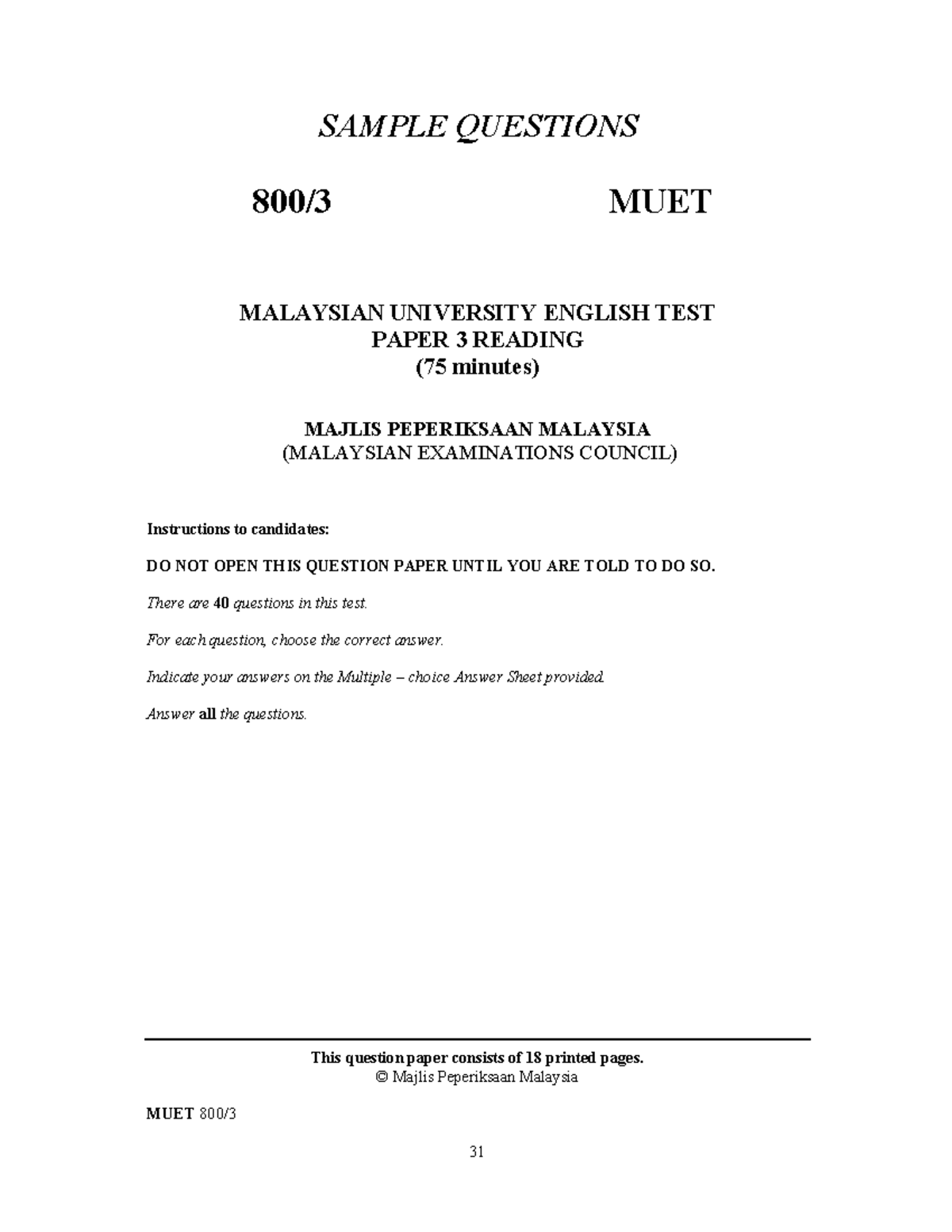 MUET Sample Questions: Malaysian University English Test Paper 3 ...