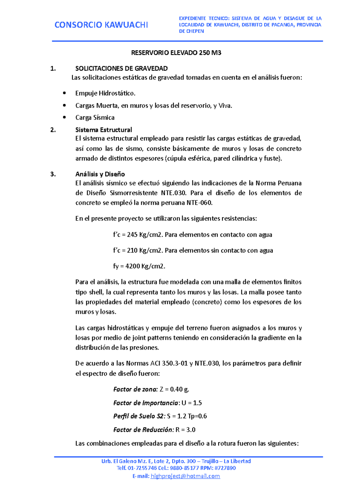 Cálculo y Diseño Estructural de un Reservorio Elevado de 250 m³ - Final ...
