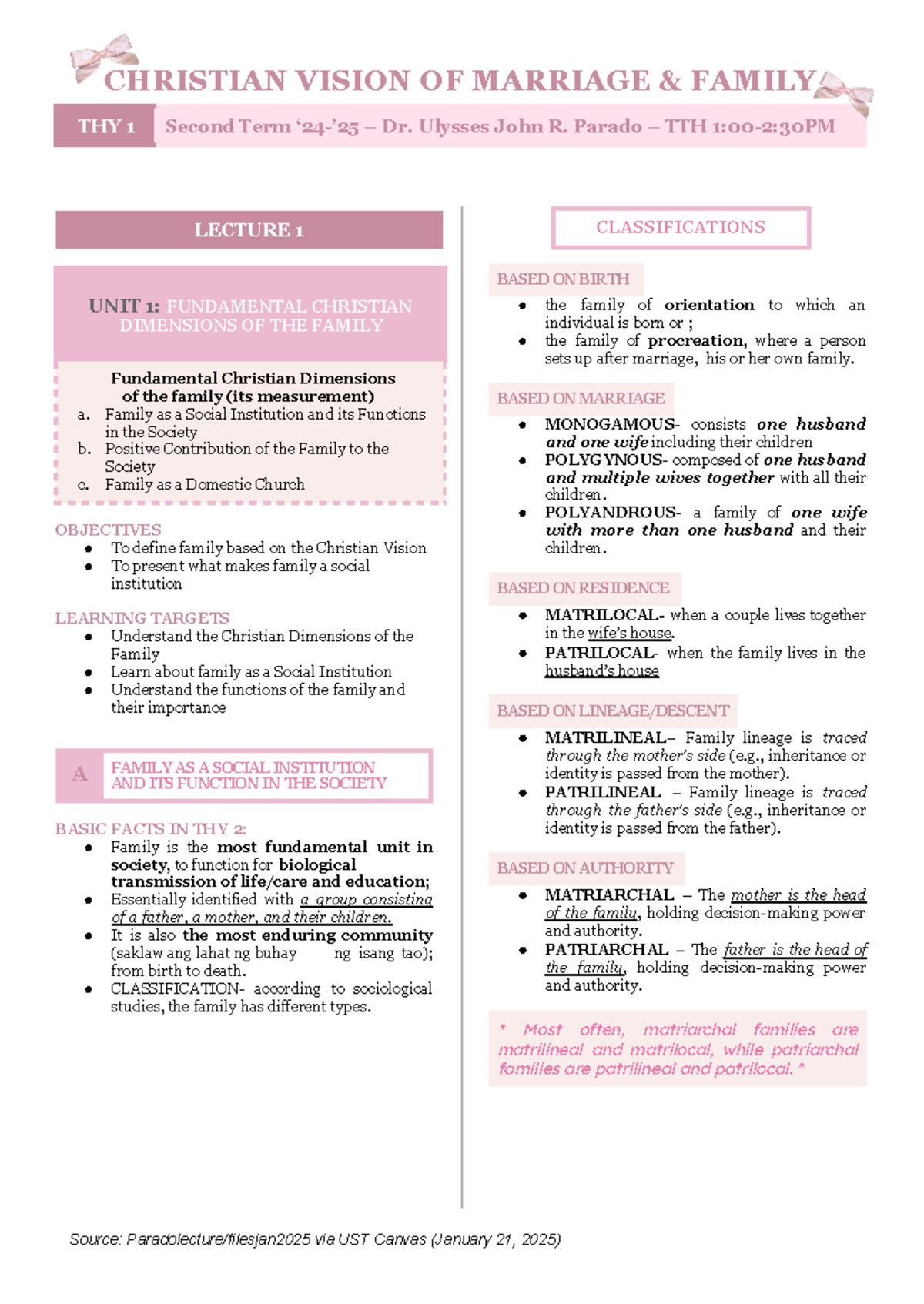 THY2 Lecture Notes: Understanding Family as a Social Institution - Studocu