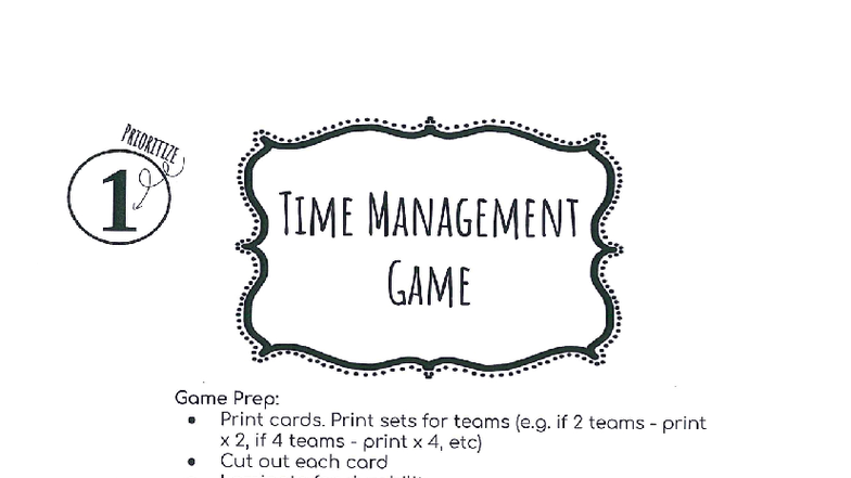 Time Management Game Prep: Prioritizing Tasks for Teams - Studocu