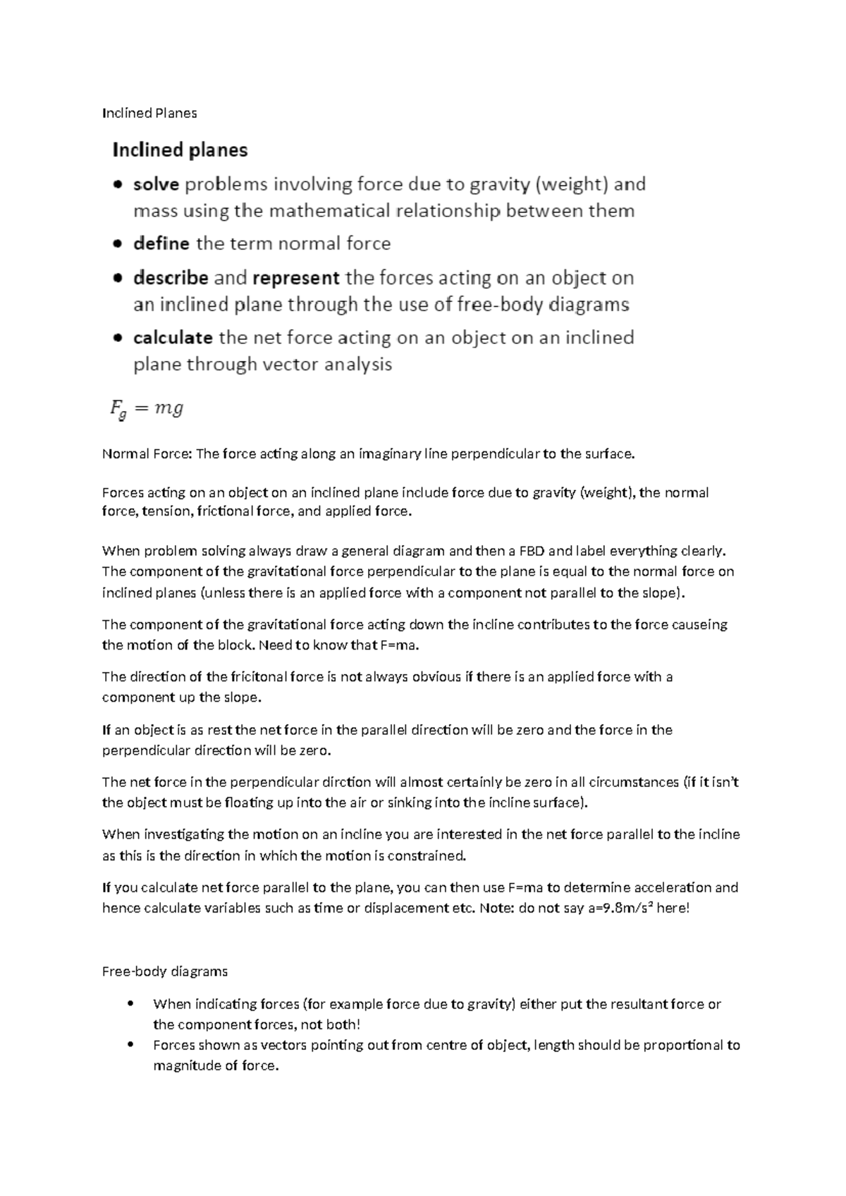 Inclined Planes Revision Worksheet 2: Forces & Motion Analysis - Studocu