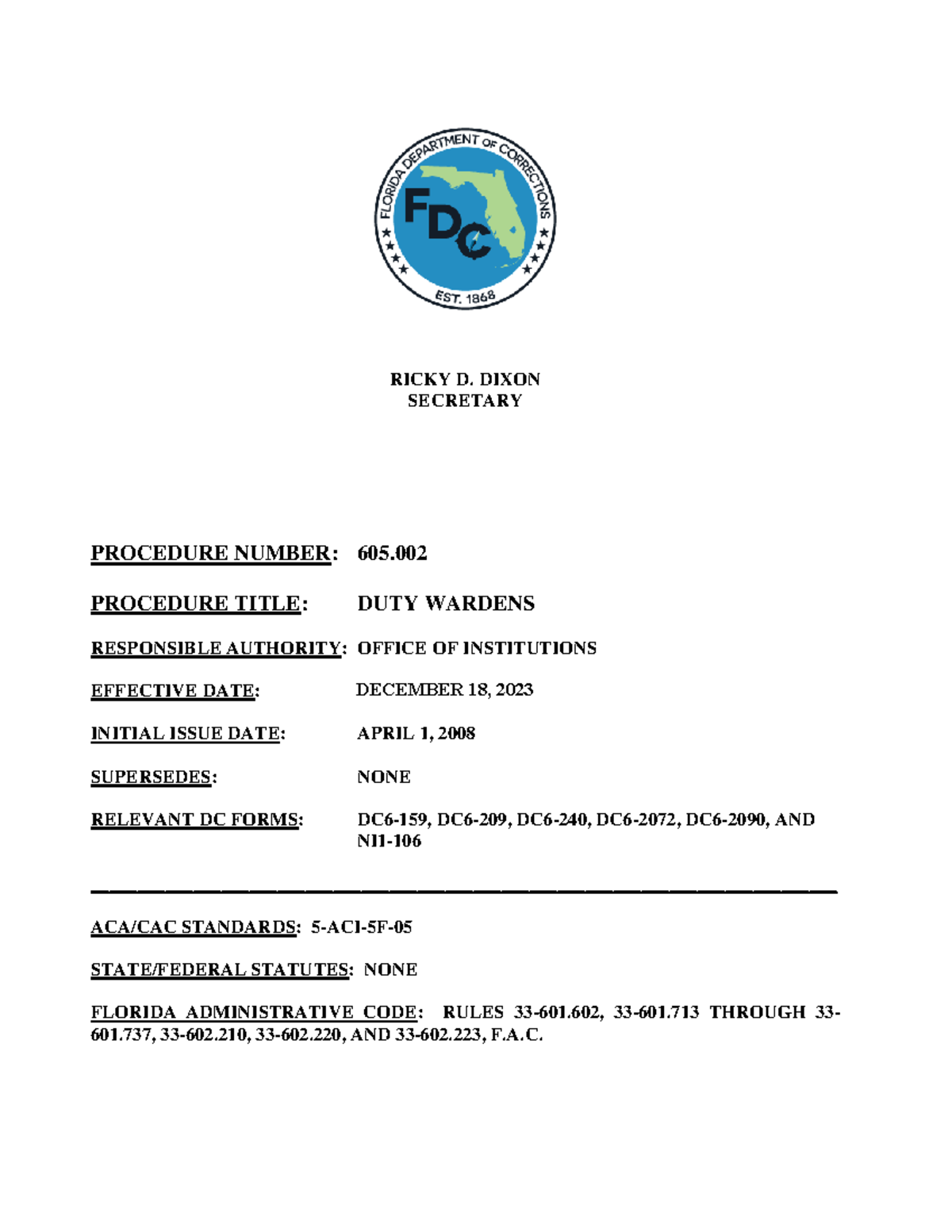 Duty Wardens Guidelines and Responsibilities - Procedure 605.002 ...