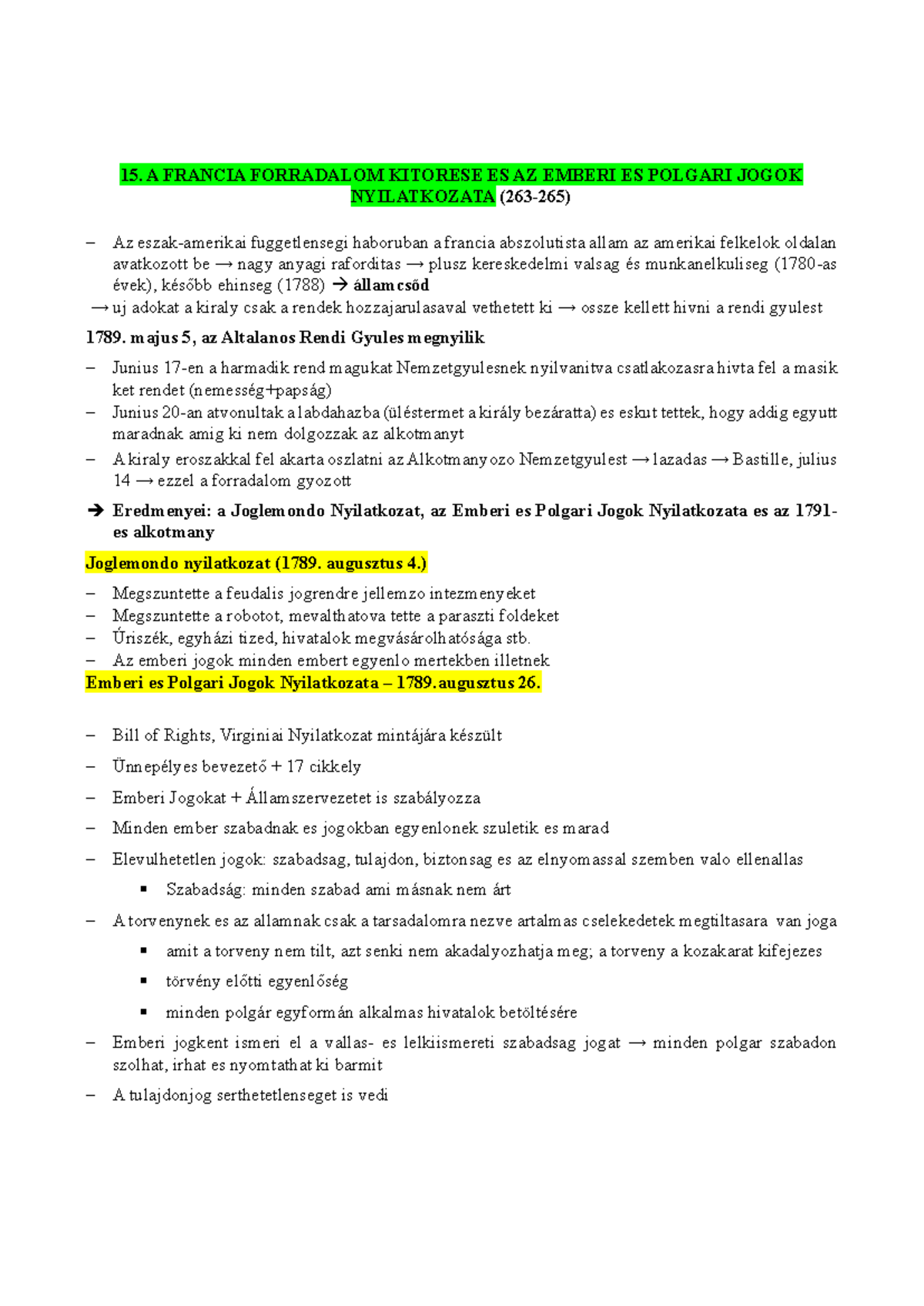 EÁJT TK Tételsor: A Francia Forradalom és Jogok Nyilatkozatai - Studocu