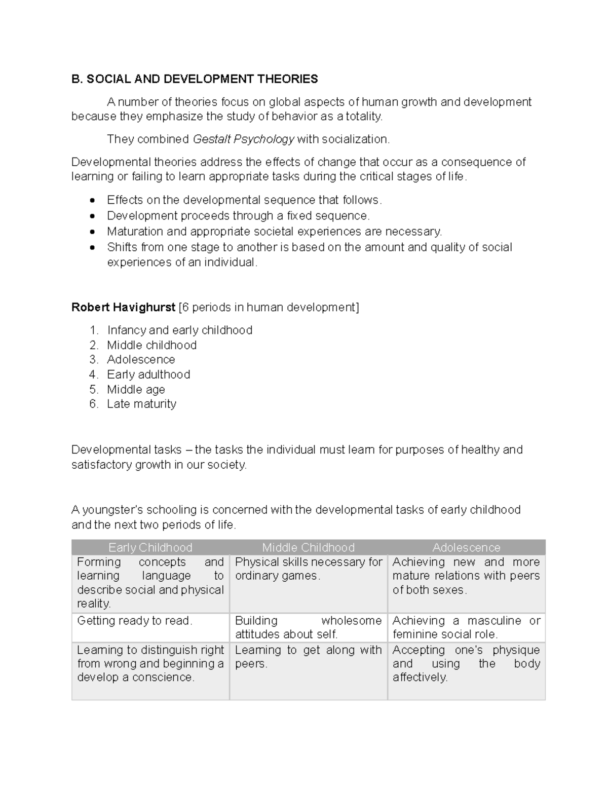 Social and development theories - B. SOCIAL AND DEVELOPMENT THEORIES A ...