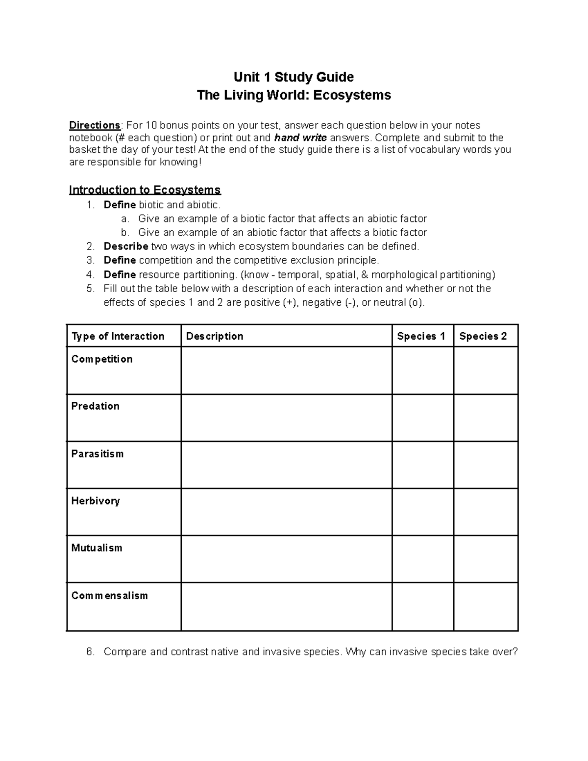 Unit 1 Study Guide: Ecosystems & Biomes Overview - Studocu