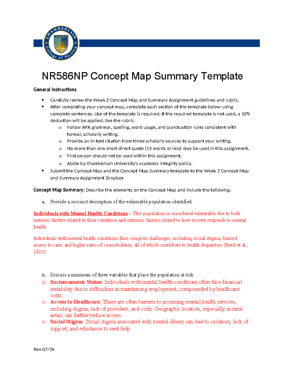 NR586NP Concept Map Summary Template for Mental Health Vulnerabilities - Studocu