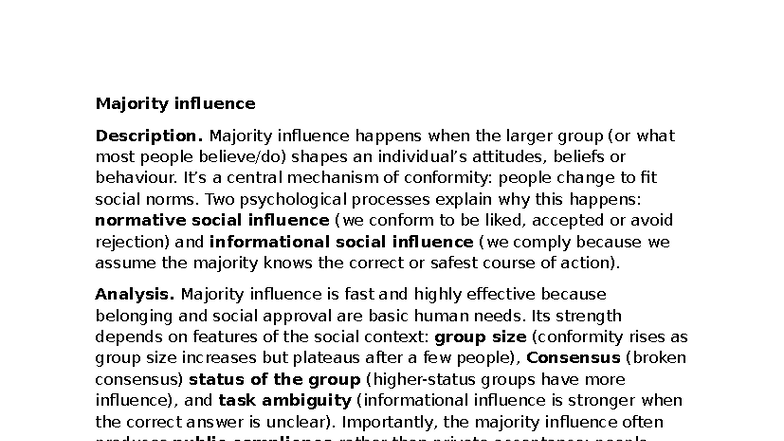 Majority and Minority Influence: Analyzing Social Conformity (LARM 221 ...