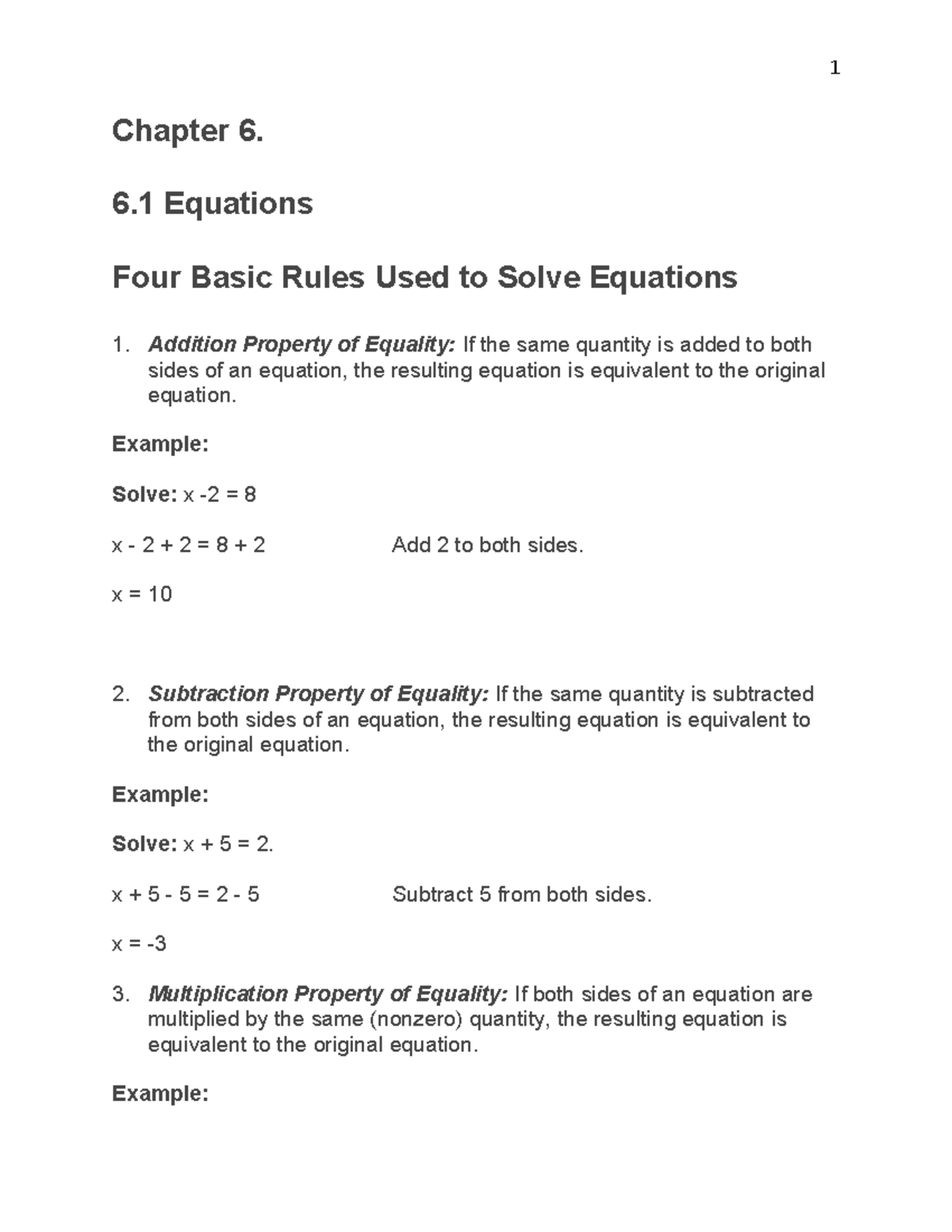 Module 2 - Chapter 6: Fundamental Properties for Solving Equations ...