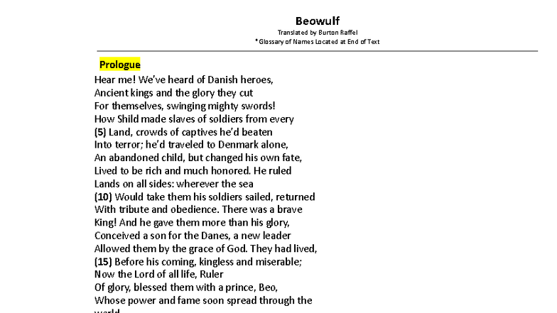 Beowulf: Final Battle & Legacy - Analyzed Text Summary (ENG 101) - Studocu