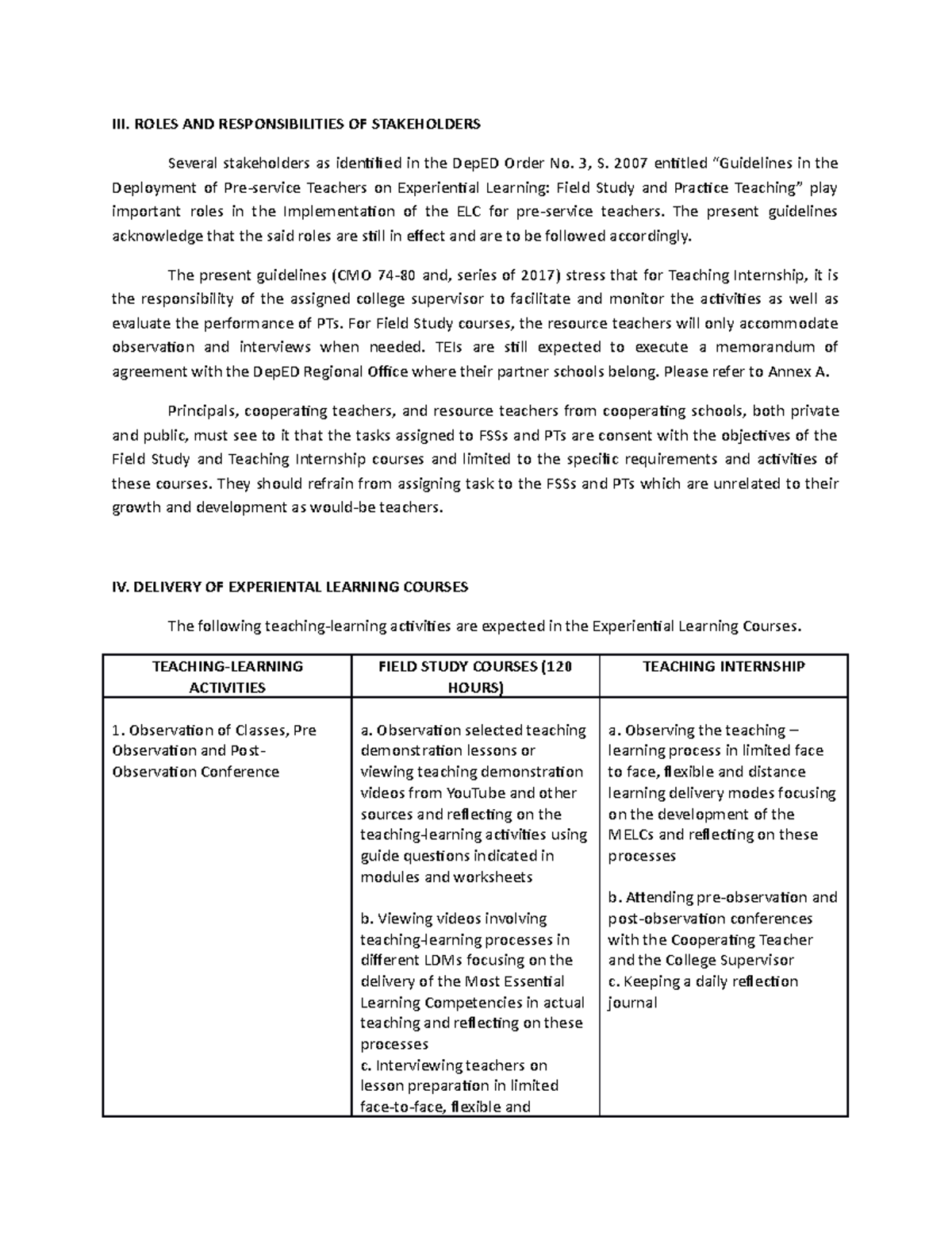 CMO 74-80 Guidelines for Pre-Service Teacher Deployment and ELC - Studocu