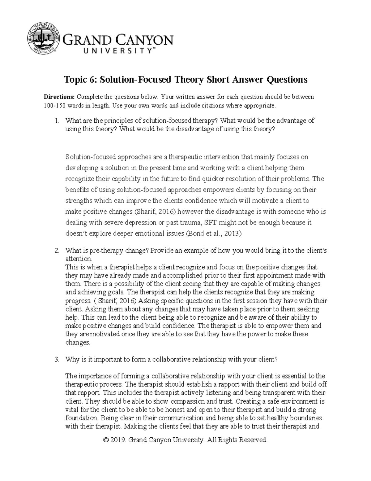 PCN 365 RS T6 Solution-Focused Theory Short Answer Questions - Studocu