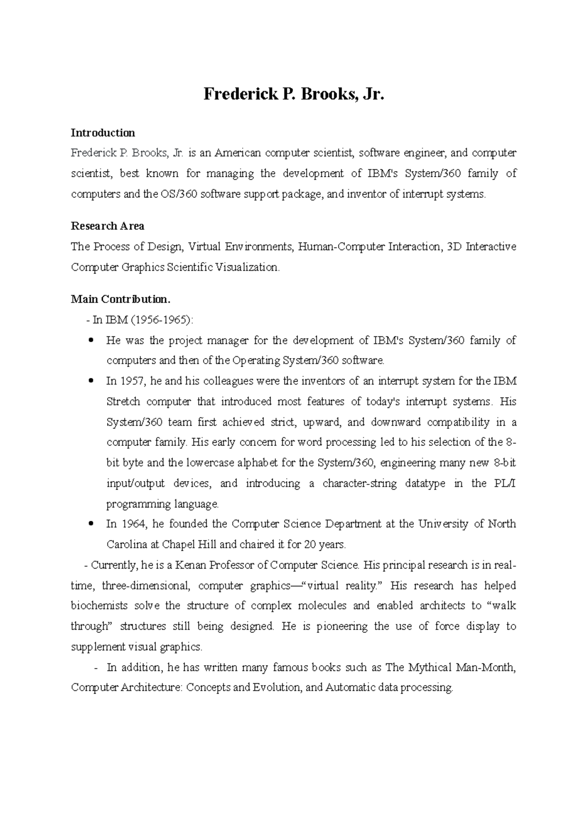 Assignment 1 Frederick P. Brooks, Jr. docx - Frederick P. Brooks, Jr ...