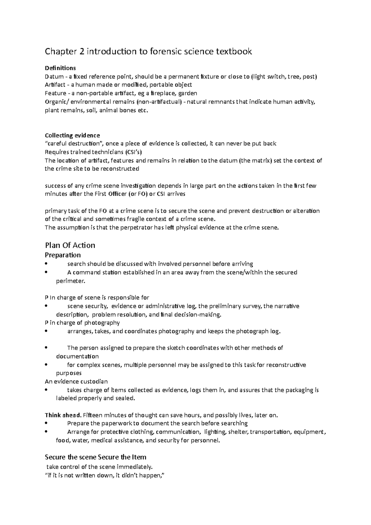 Chapter 2 Textbook Notes - Intro to Forensic Science (FS 101) - Studocu