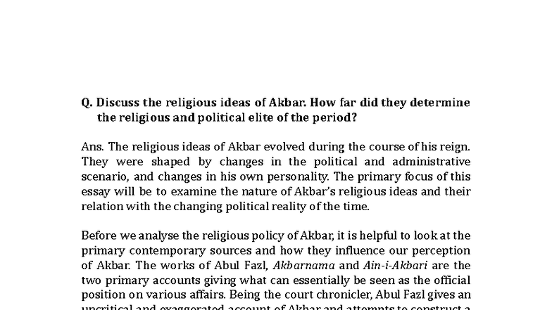 Akbar's Religious Policy: Evolution and Political Implications - Studocu