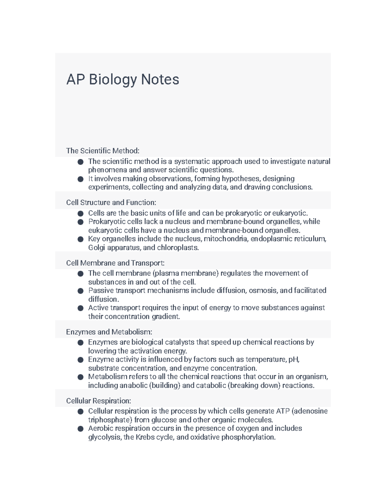 AP Biology Final Exam Study Notes: Key Concepts & Topics - Studocu