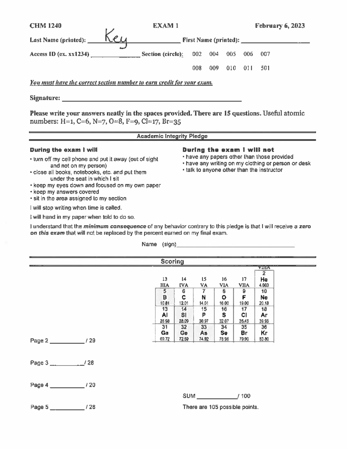 CHM 1240 W23 Exam 1 Key - Practice Questions and Solutions - Studocu