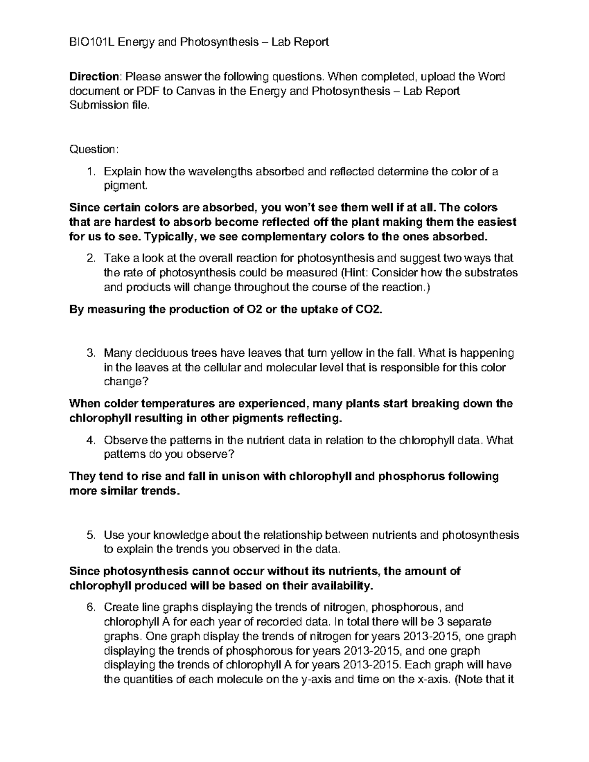 BIO101L Energy and Photosynthesis - Lab Report Summary and Analysis ...