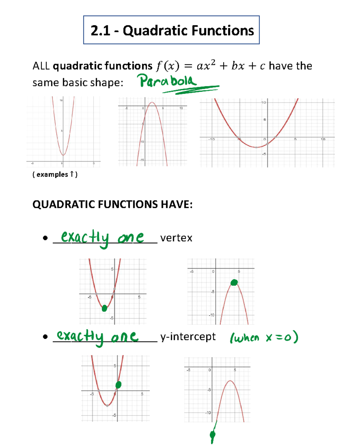 Understanding Quadratic Functions: Properties & Vertex Analysis (MATH 2 ...