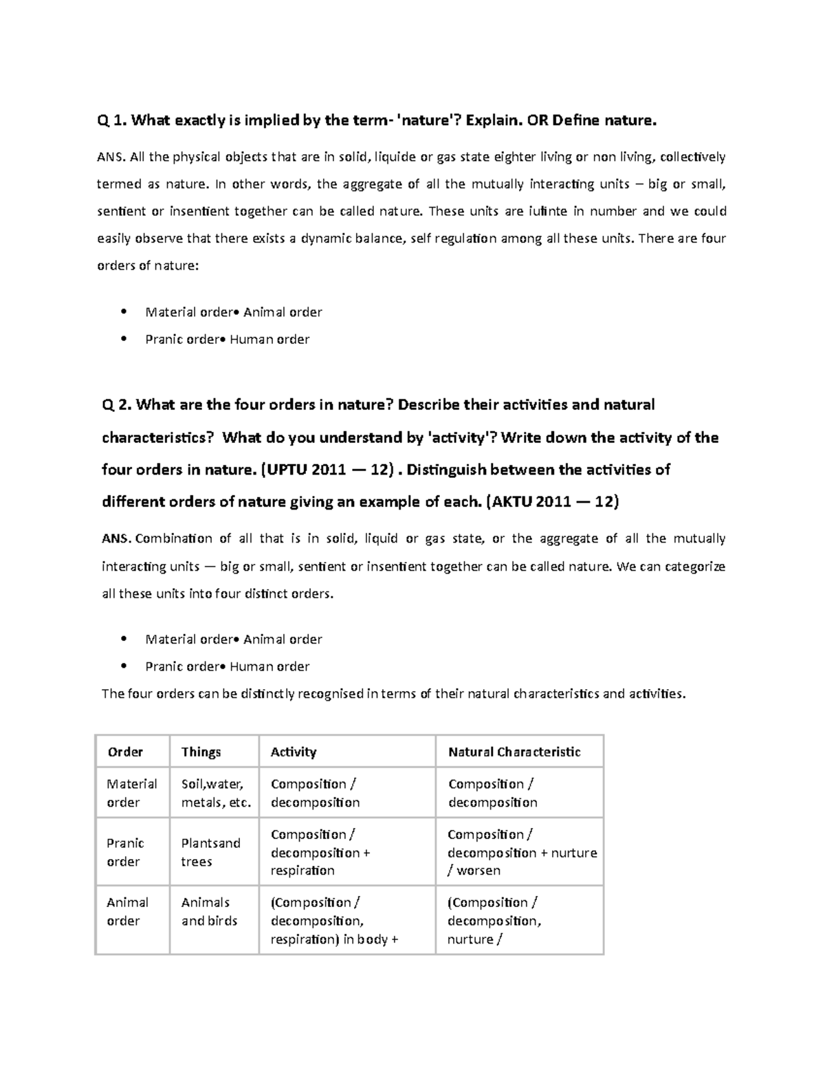 Unit 11 - Understanding the Four Orders of Nature - Studocu