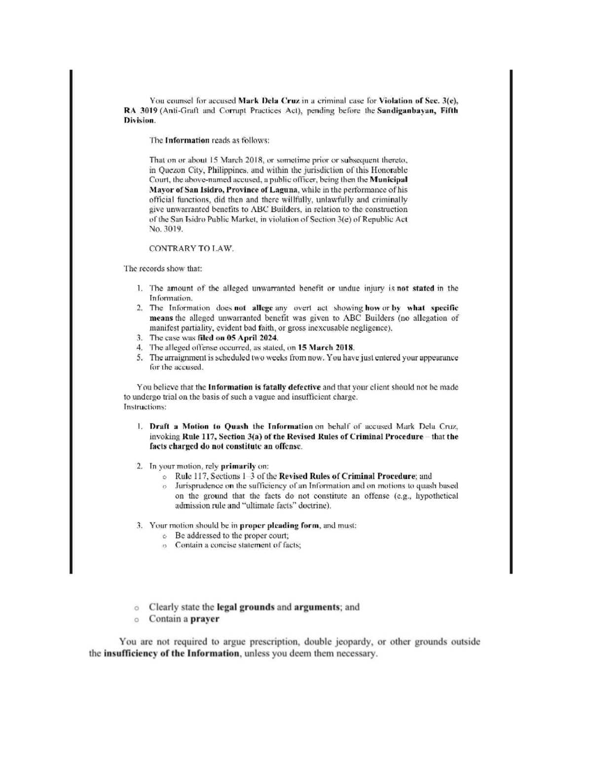 Motion to Quash Information for Accused Mark Dela Cruz (Crim Law) - Studocu