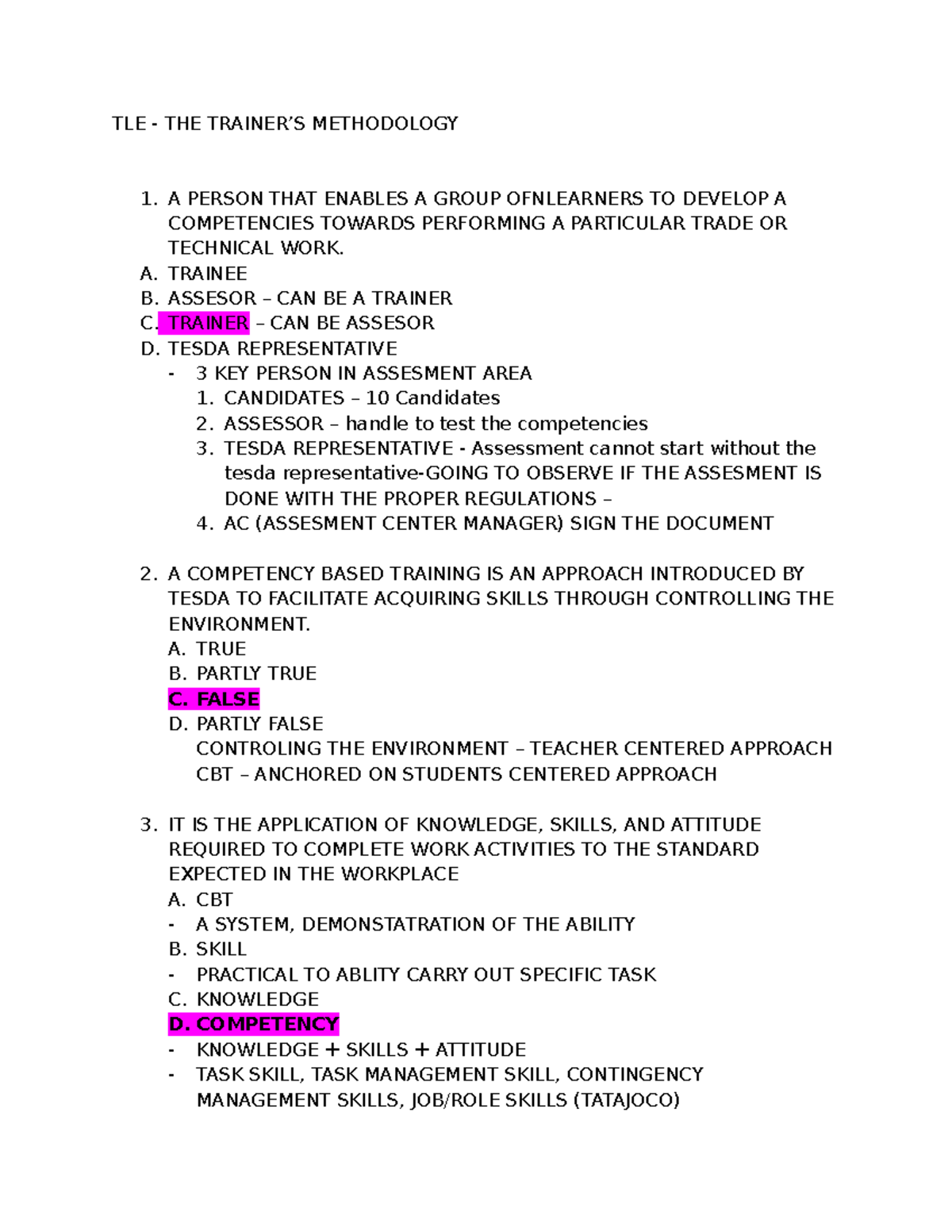TLE-TM Reviewers: Trainer's Methodology Assessment Guidelines - Studocu