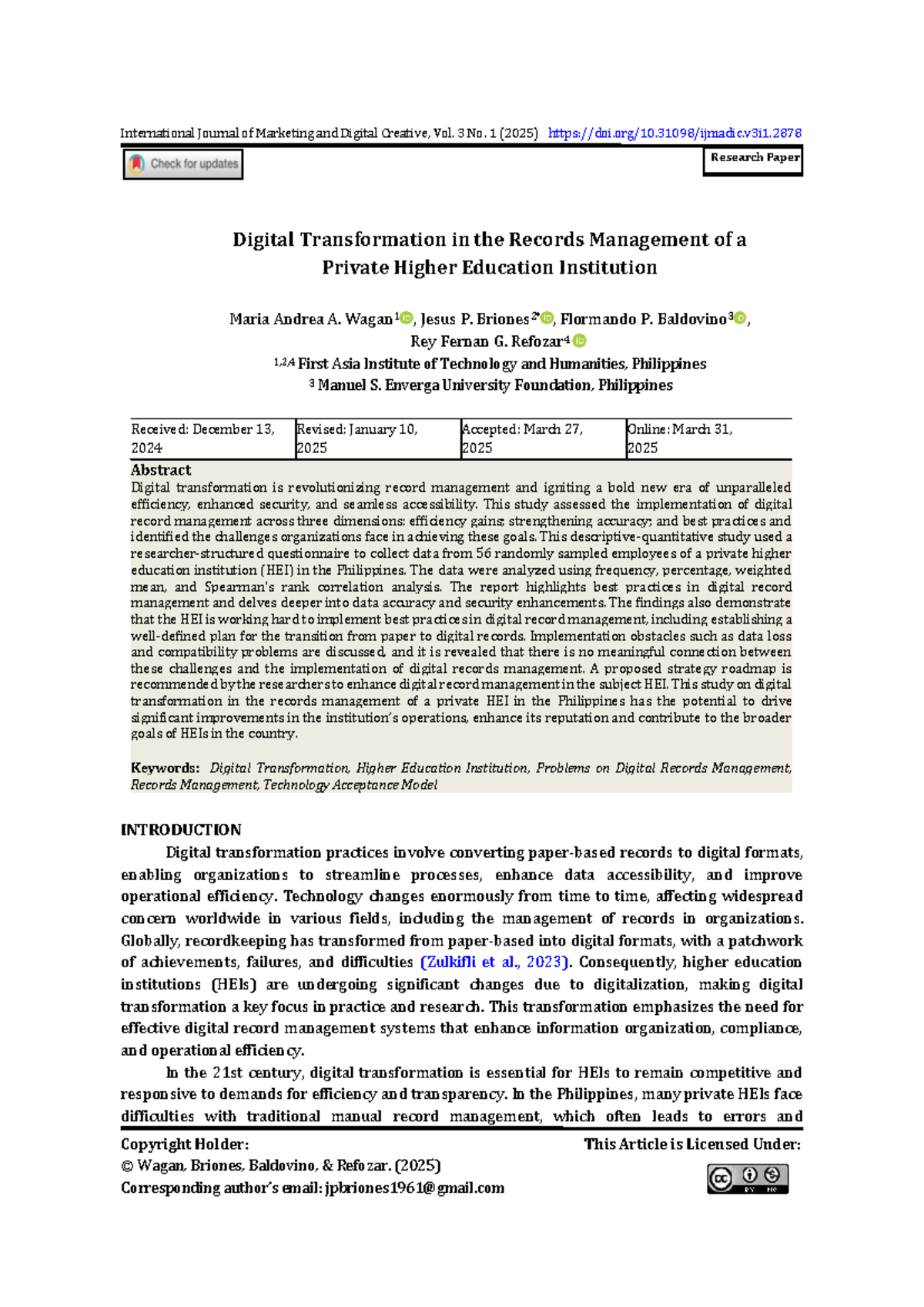 Digital Transformation in Records Management: A Study of HEI in the ...