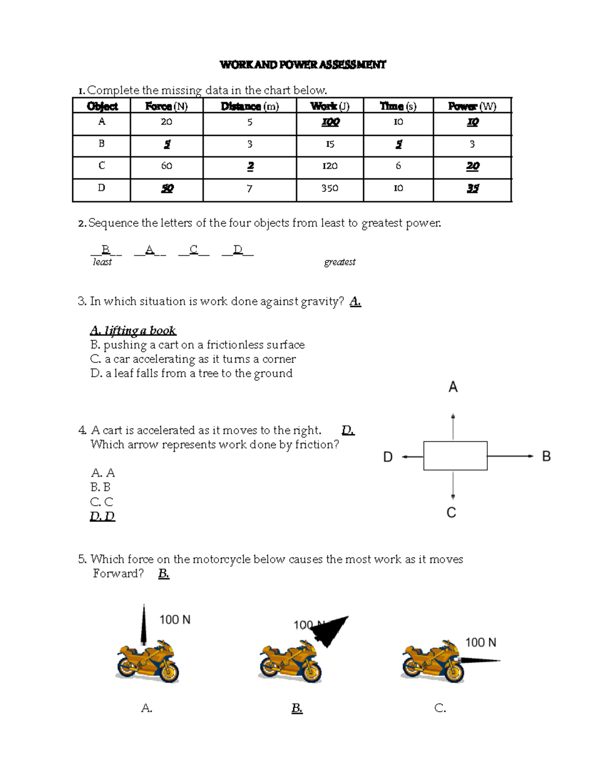 WORK AND POWER QUIZ ASSESSMENT 1 - Studocu