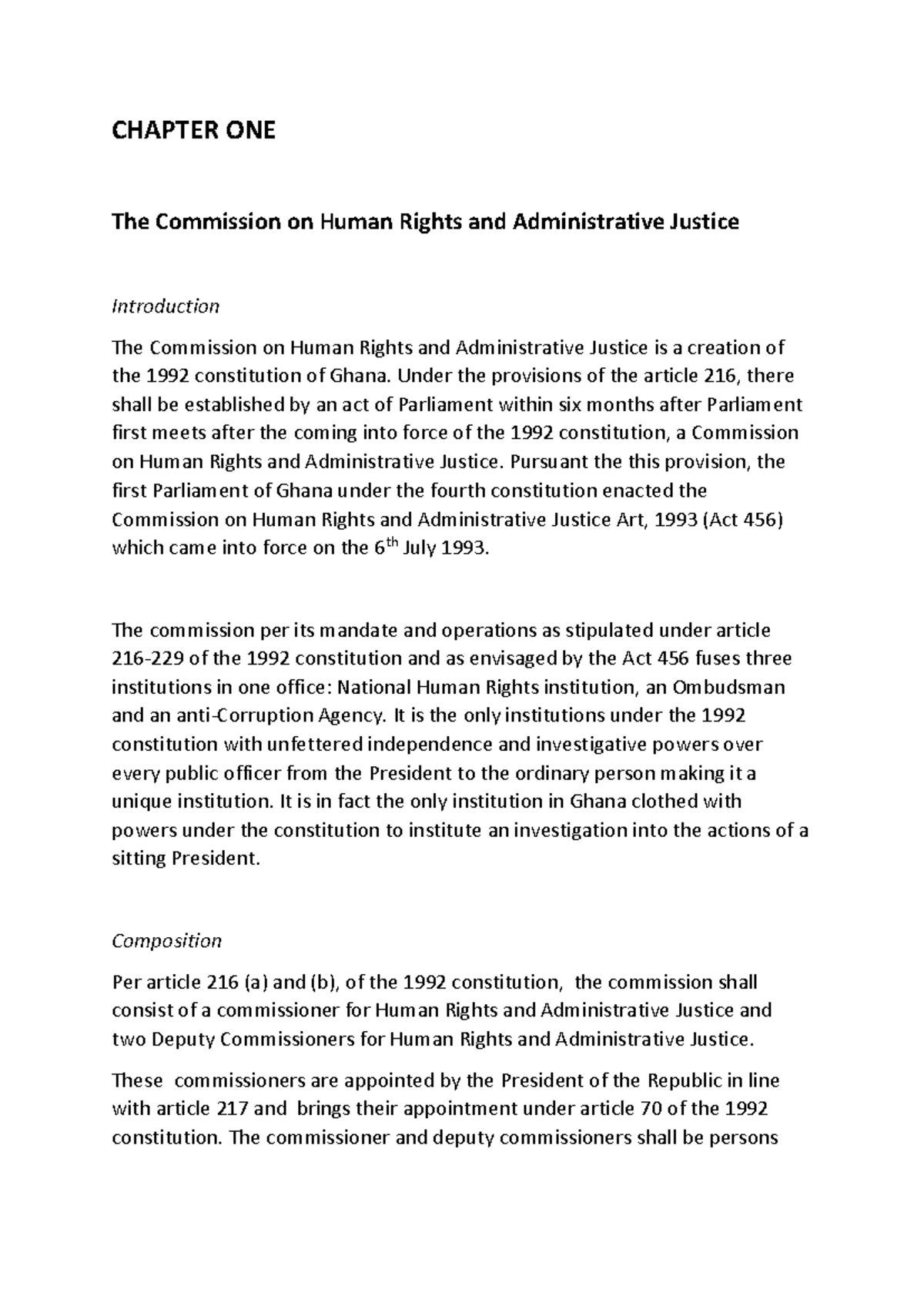 CHRAJ Overview: Functions, Composition, and Legal Framework in Ghana ...