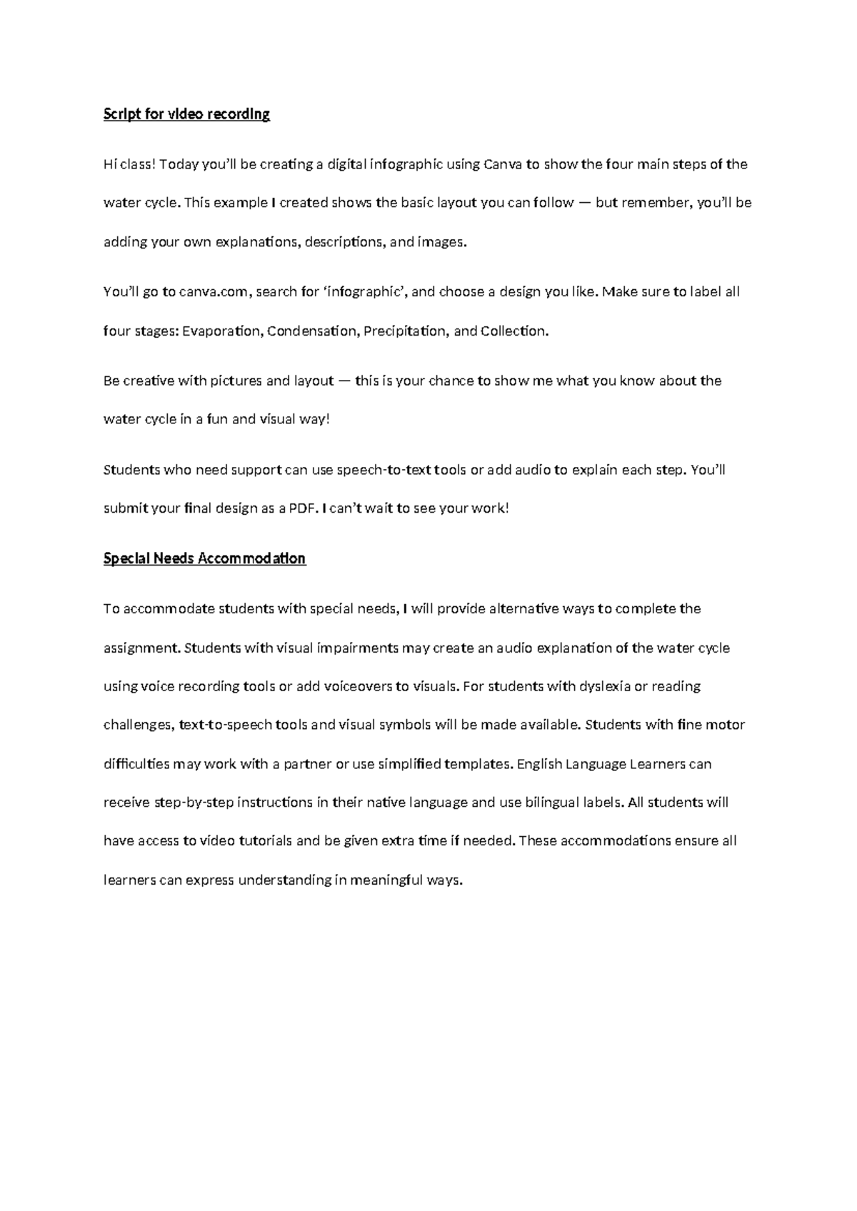 Water Cycle Project Example: Creating Infographics with Canva - Studocu