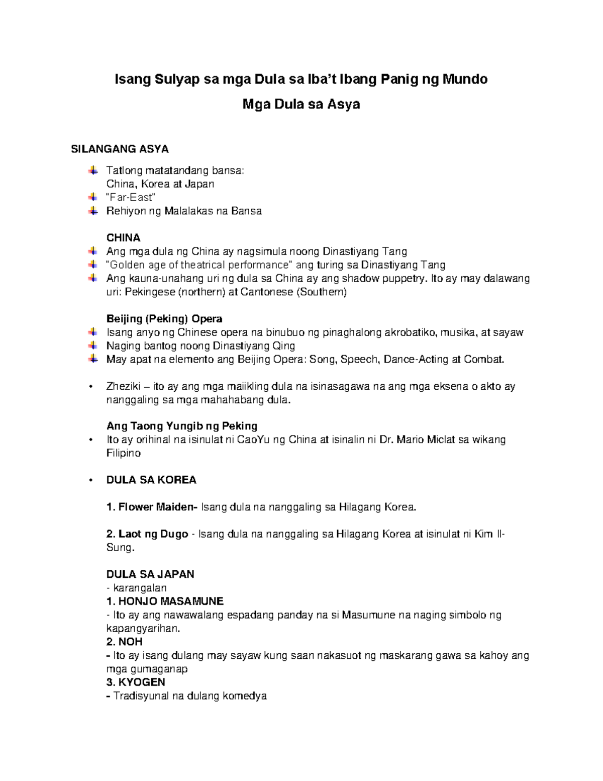 Pagsusuri at Pagsusuri ng mga Dula sa Iba’t Ibang Bansa (DUL 101) - Studocu