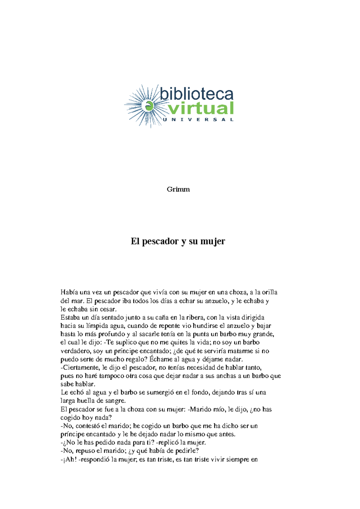 EL Pescador y Su Mujer - Lectura para Comprensión Lectora - Studocu
