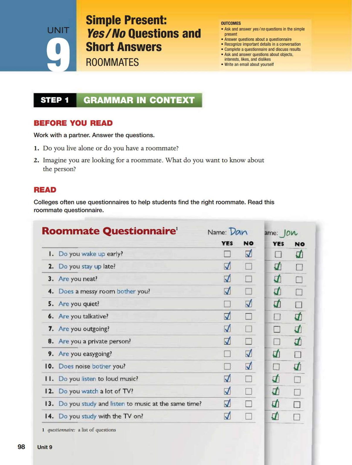 Simple Present: Questions & Short Answers - Unit 9 Grammar Focus - Studocu