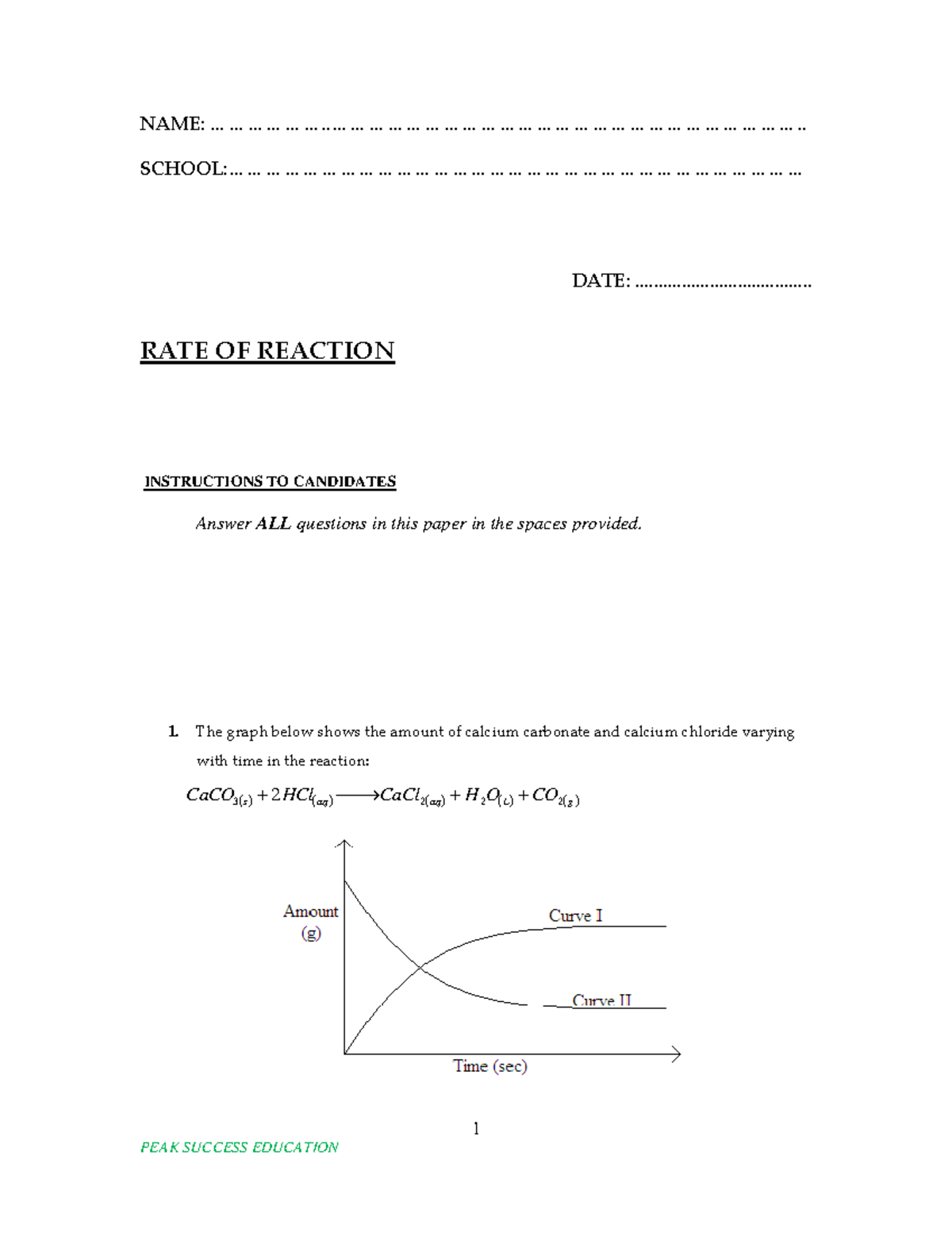 Reaction Rate Questions - PEAK SUCCESS EDUCATION - Studocu