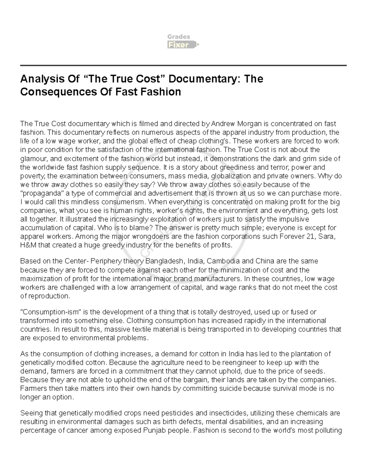 Critical Analysis of "The True Cost" Documentary: Fast Fashion's Toll ...