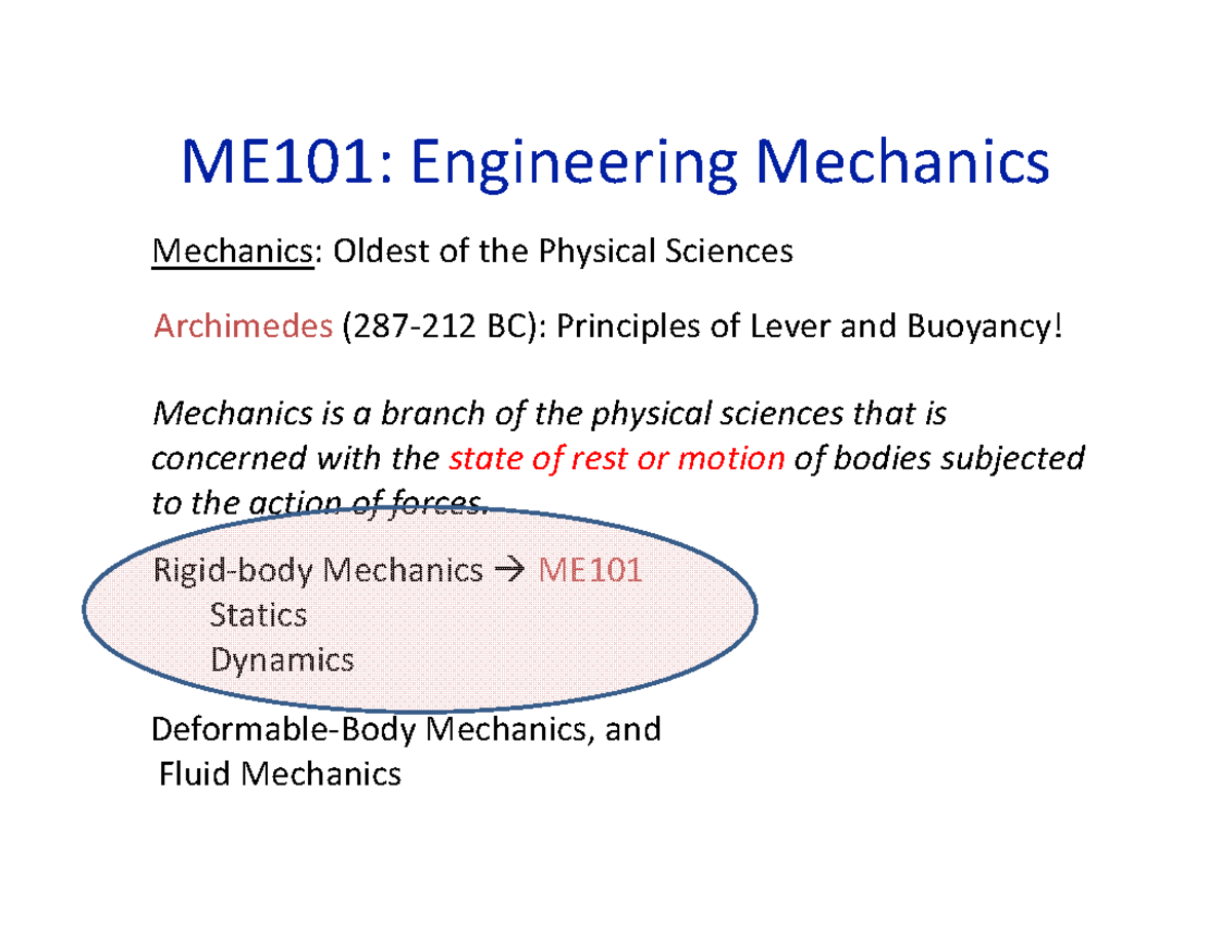 ME101: Engineering Mechanics Lecture Notes on Key Concepts - Studocu