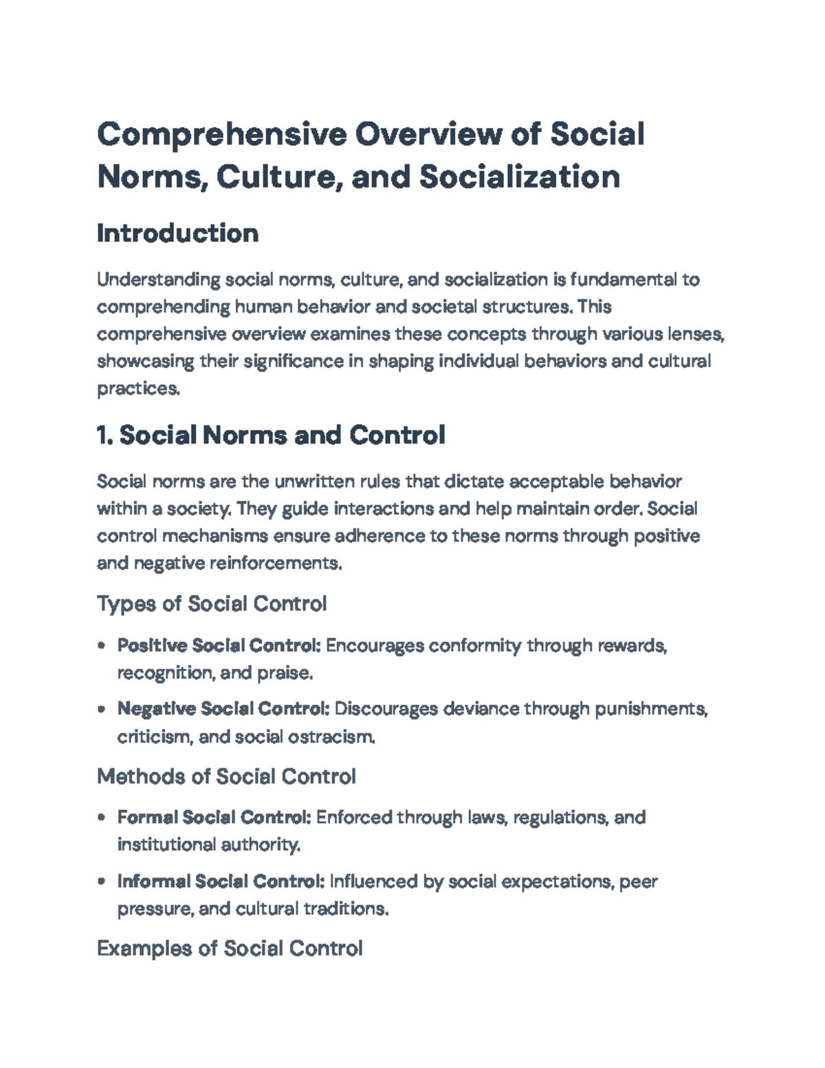 Comprehensive Overview of Social Norms, Culture, and Socialization ...