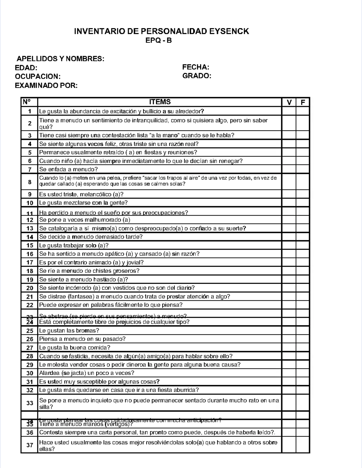Inventario de Personalidad Eysenck EPQ B: Evaluación y Resultados - Studocu