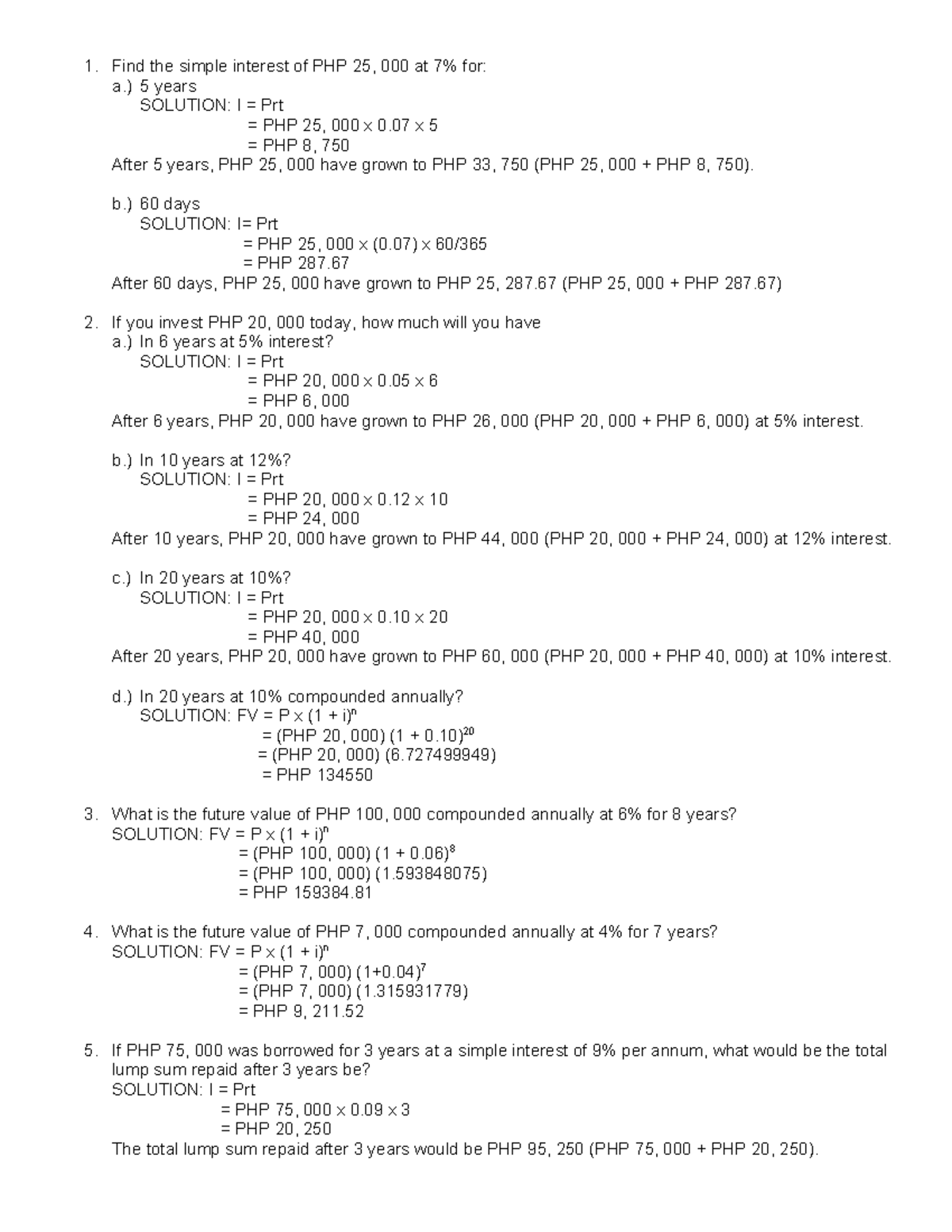 Assignment on Simple and Compound Interest Calculations - Studocu