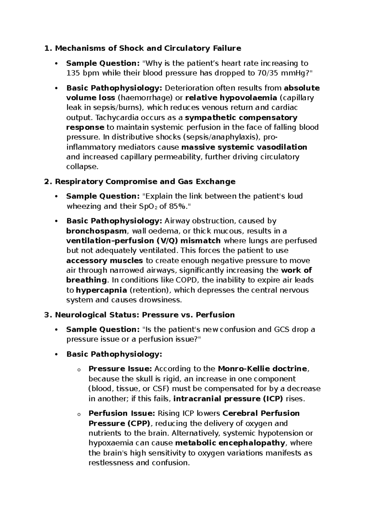 Pathophysiology Examples: Shock, Respiratory Compromise & Neurological ...