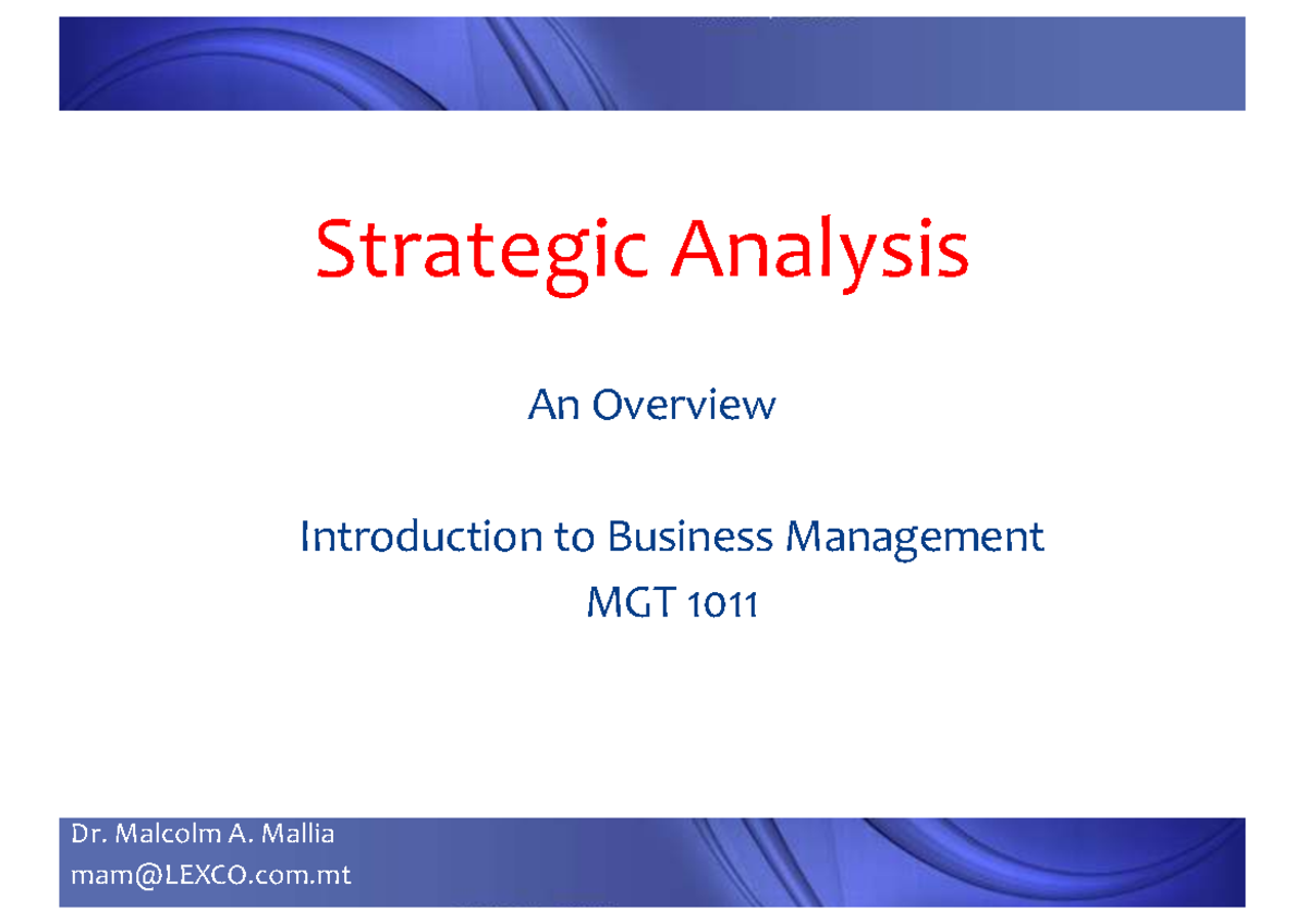 Strategic Analysis Overview for MGT 1011: Corporate Strategy Insights - Studocu