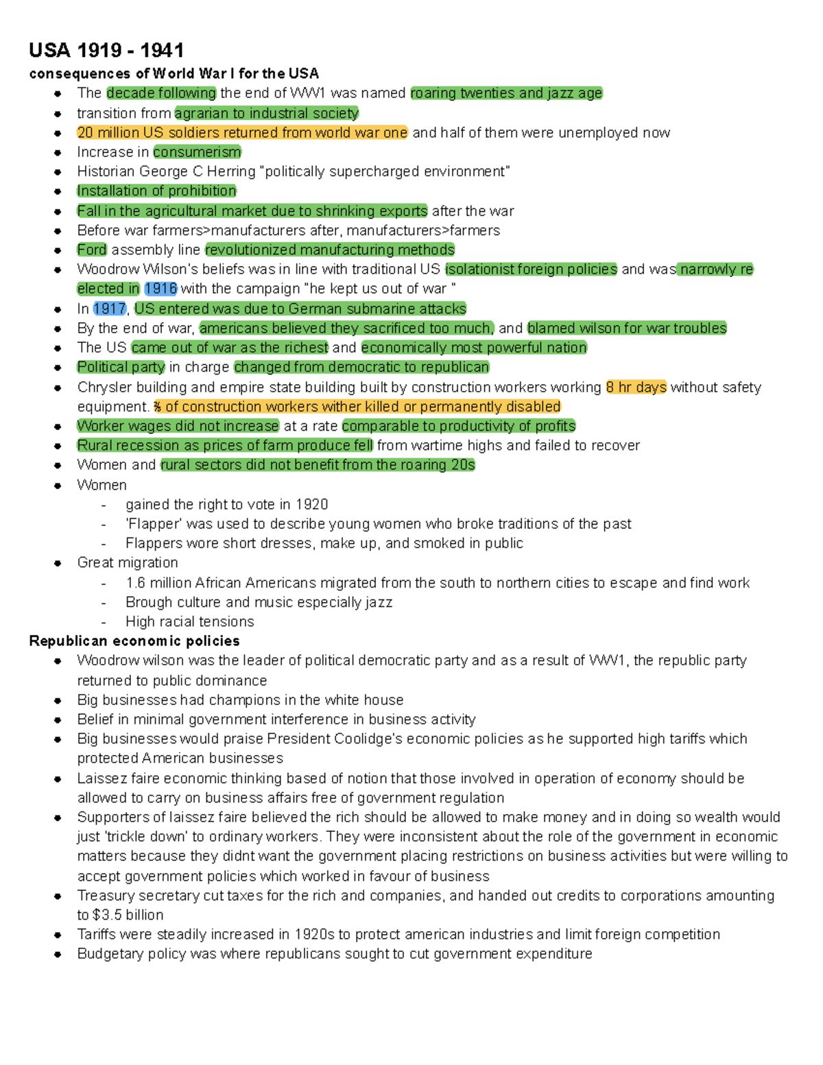 USA 1919-1941: Consequences of WWI and the Roaring Twenties - Studocu