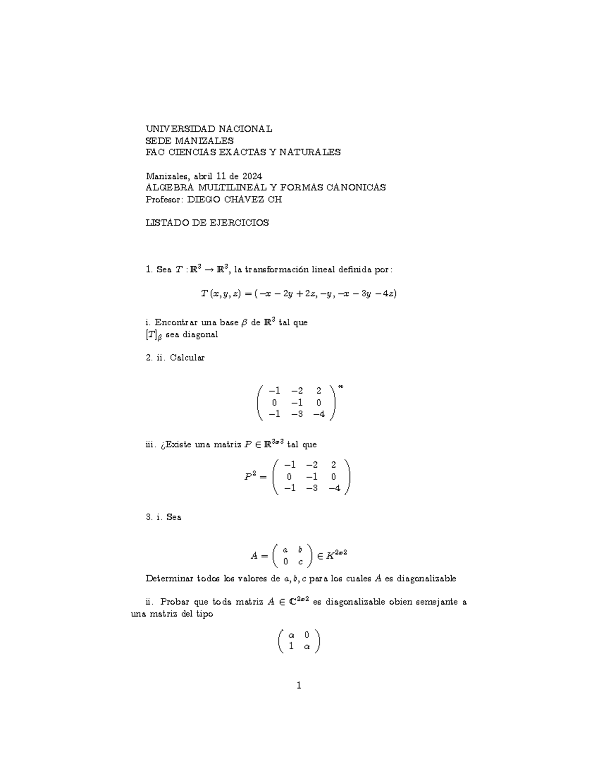 Taller 1 - Diagonalización en Álgebra Multilineal (AMF) - Studocu