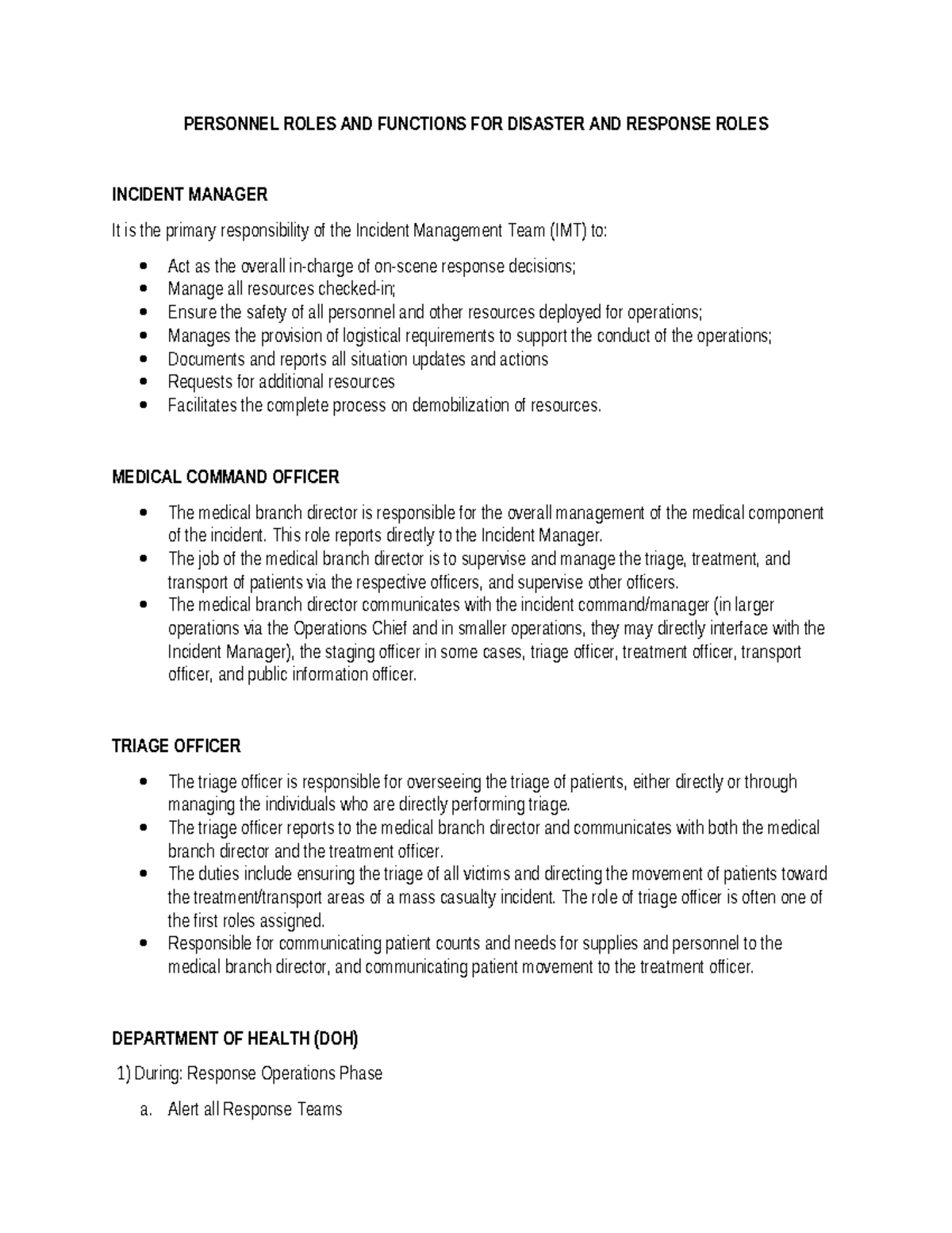 Personnel Roles in Disaster Preparedness & Response: Overview and ...