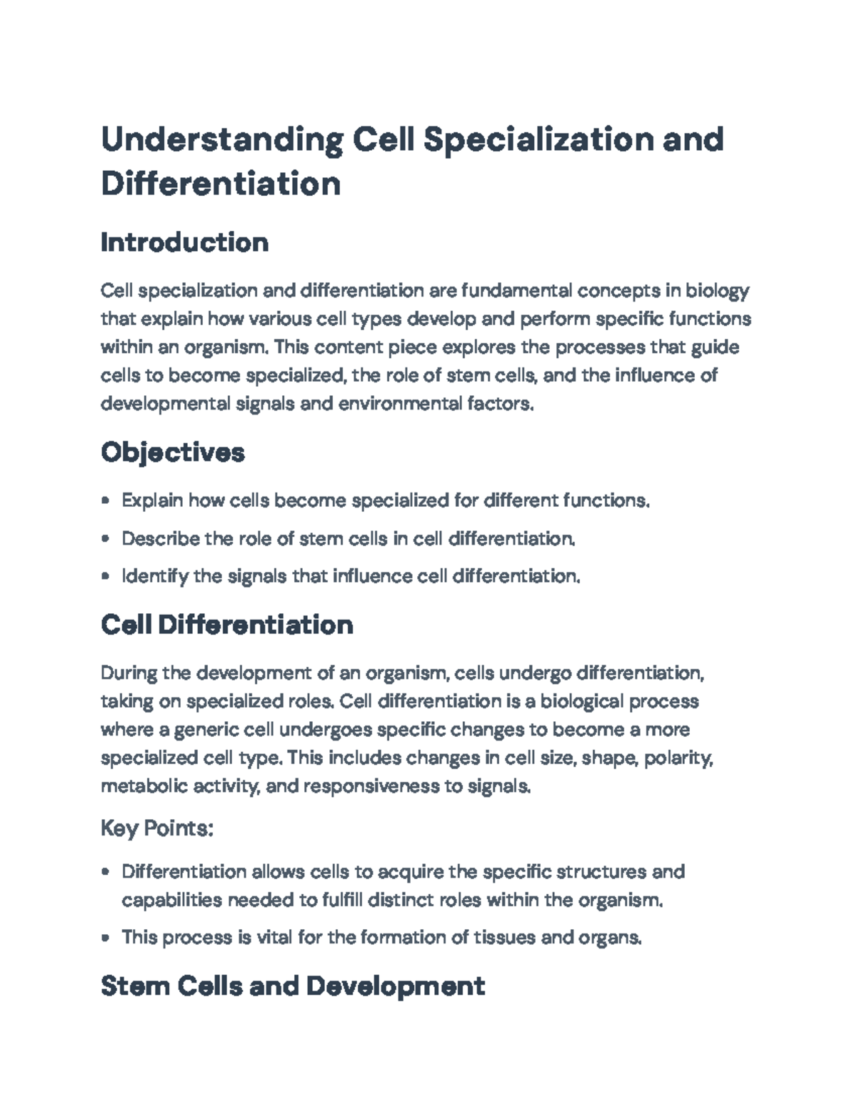 Understanding Cell Specialization and Differentiation in Biology ...