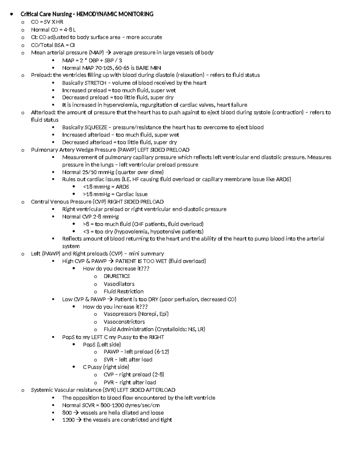 Exam 1 CC Study Guide: Hemodynamic Monitoring & Emergency Protocols ...