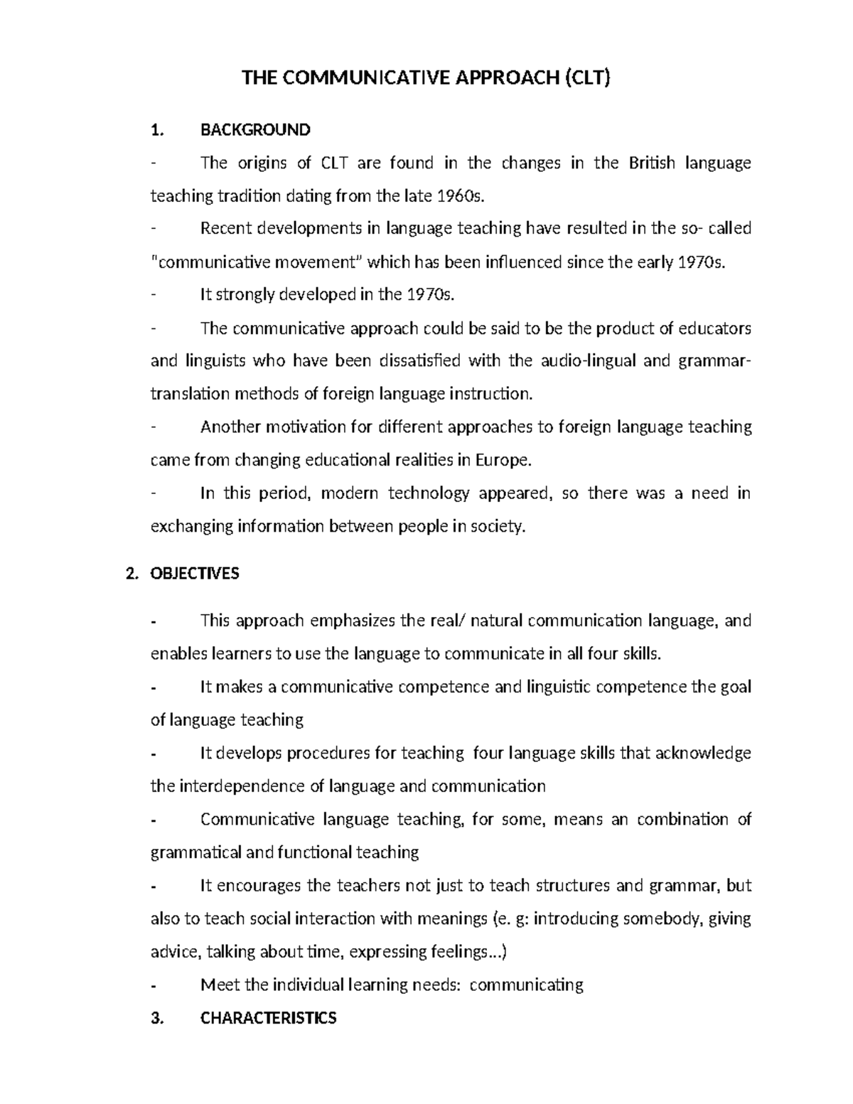 Communicative Language Teaching (CLT) Overview and Analysis - Studocu
