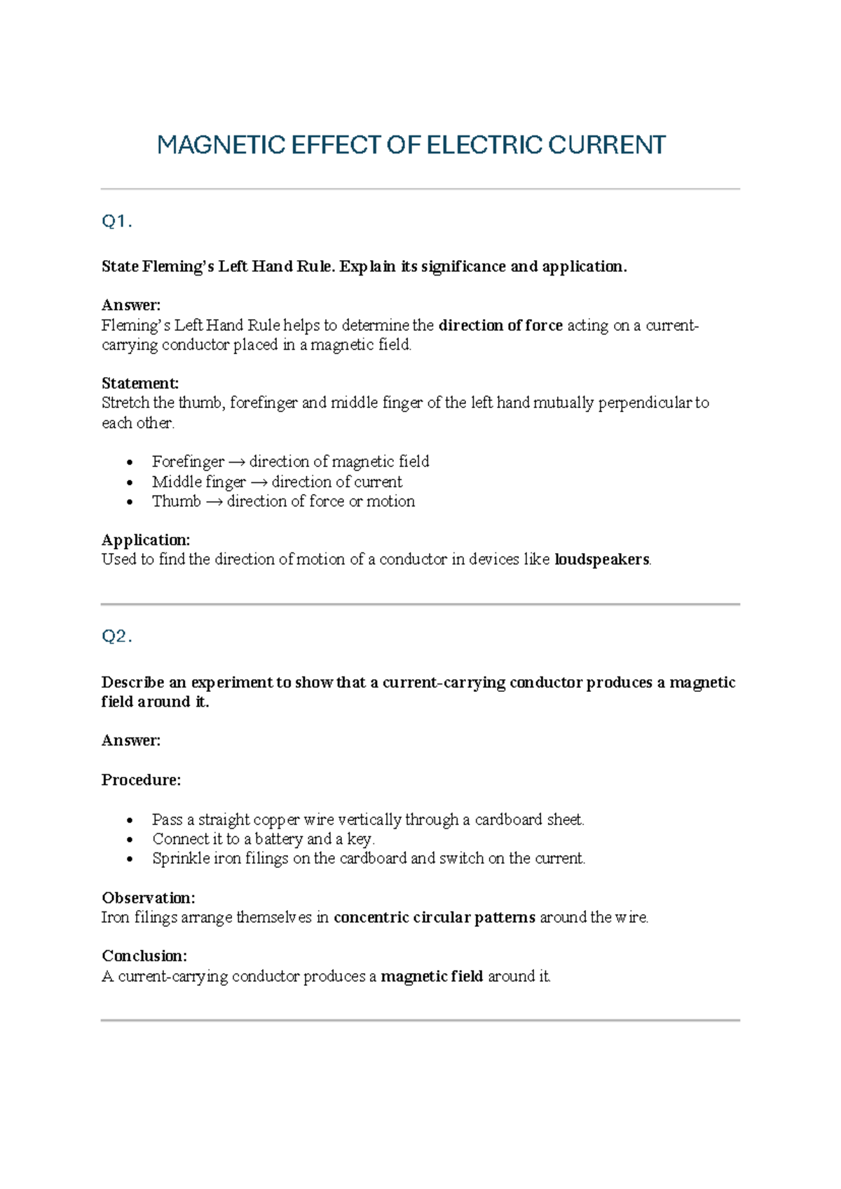 PHYS101: Magnetic Effects of Electric Current - Key Concepts and ...