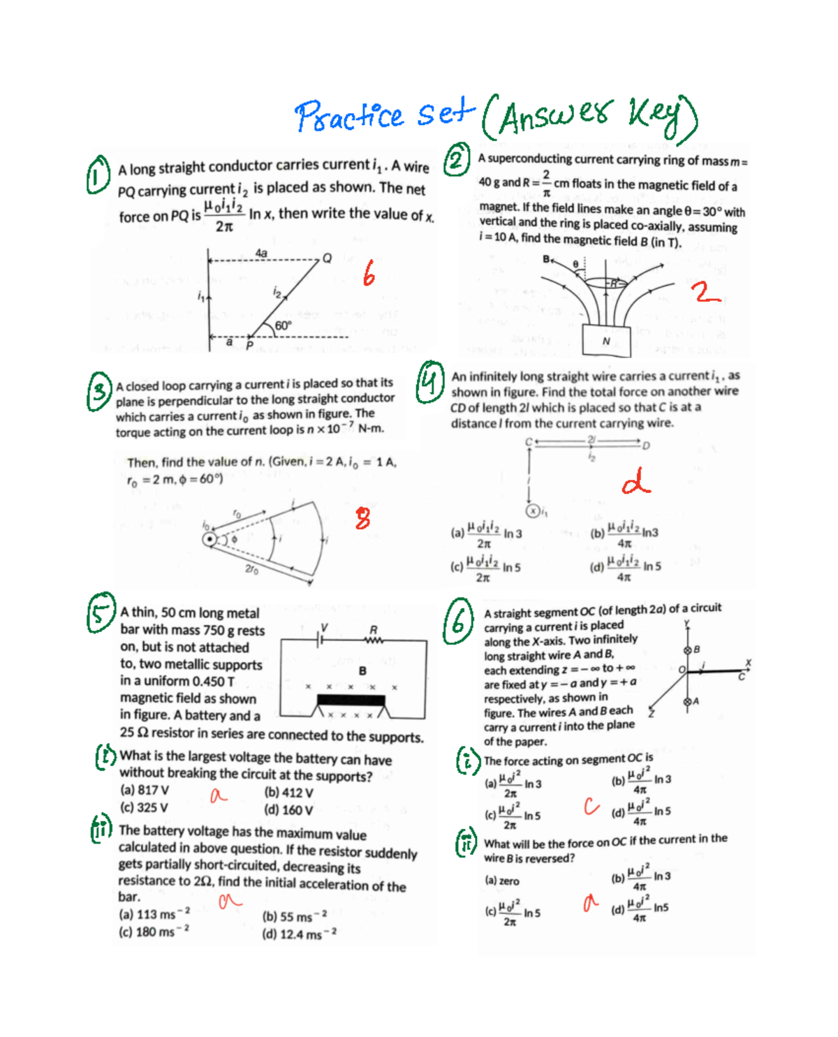 Force on Current Carrying Conductor - Answer Key (Practice Set) - Studocu
